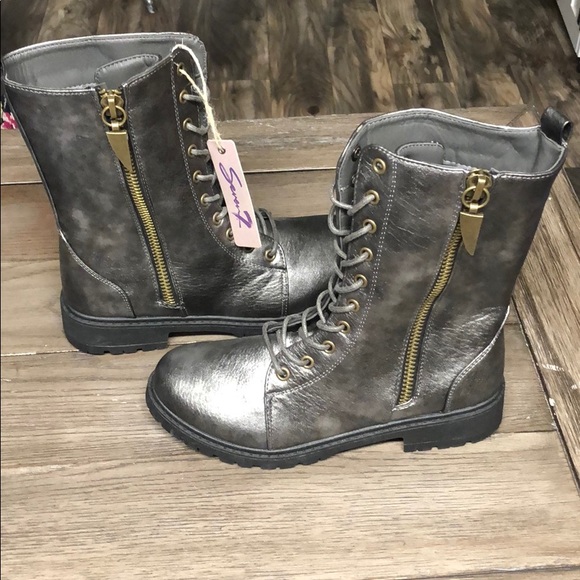 Seven7 | Shoes | Seven7 Silver Military Combat Silver Lace Up Boot ...